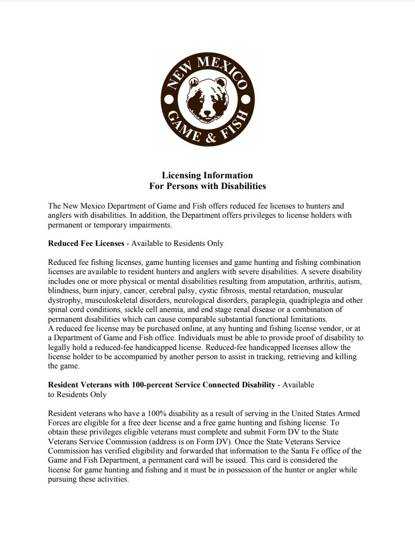 Licensing Information for Person with Disabilities (Updated 6-5-2024) - NMDGF